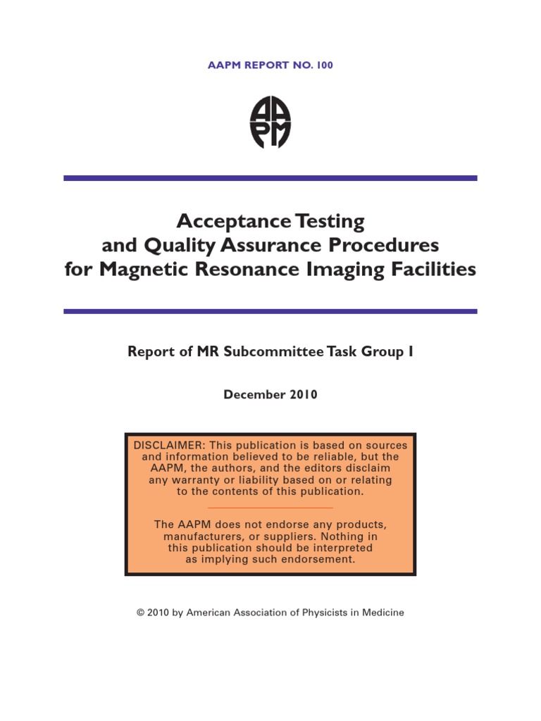 Quality Assurance For MRI by AAPM | PDF | Medical Imaging | Magnetic ...