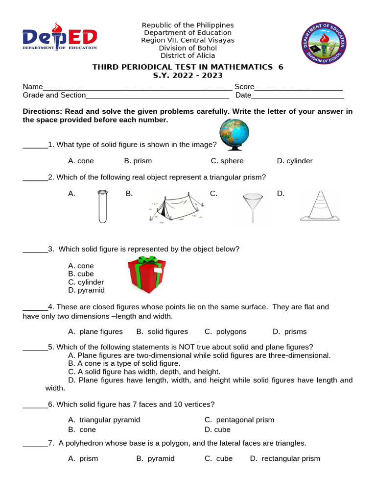 3RD Periodical Test - Mathematics 6 | PDF | Shape | Length