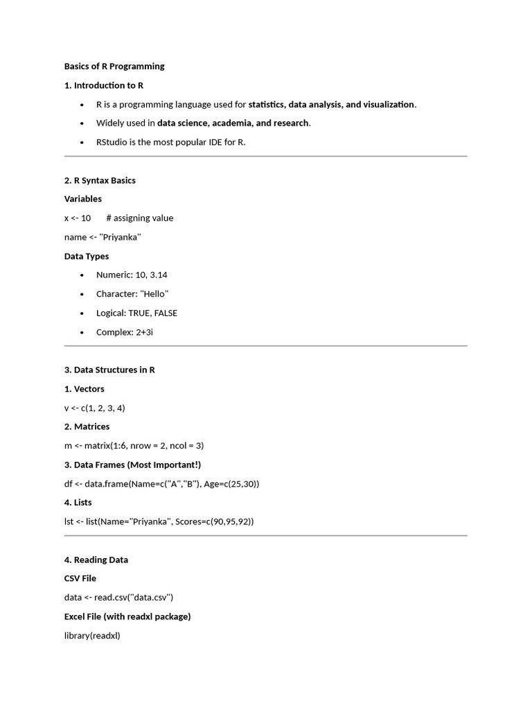 Basics of R Programming--notes | PDF | Regression Analysis | Linear ...