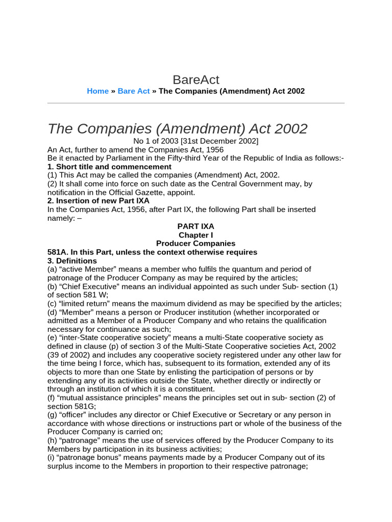 Companies (Amendment) Act 2002 Overview | PDF | Employment | Board Of ...