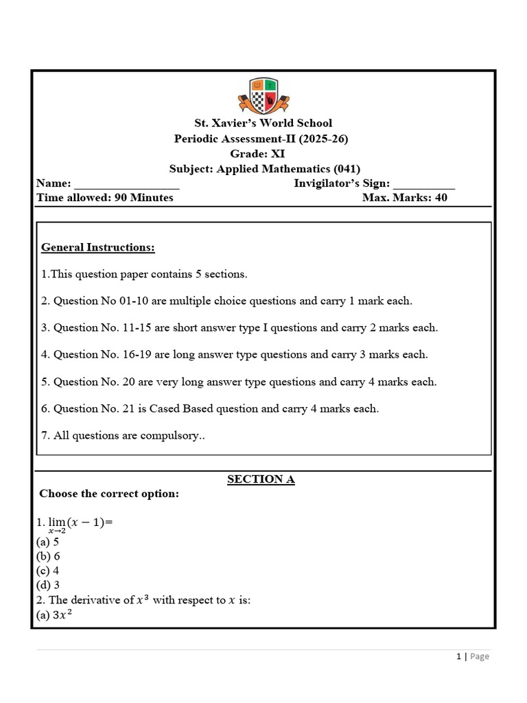Class XI PA-3 Applied Maths-1 | PDF