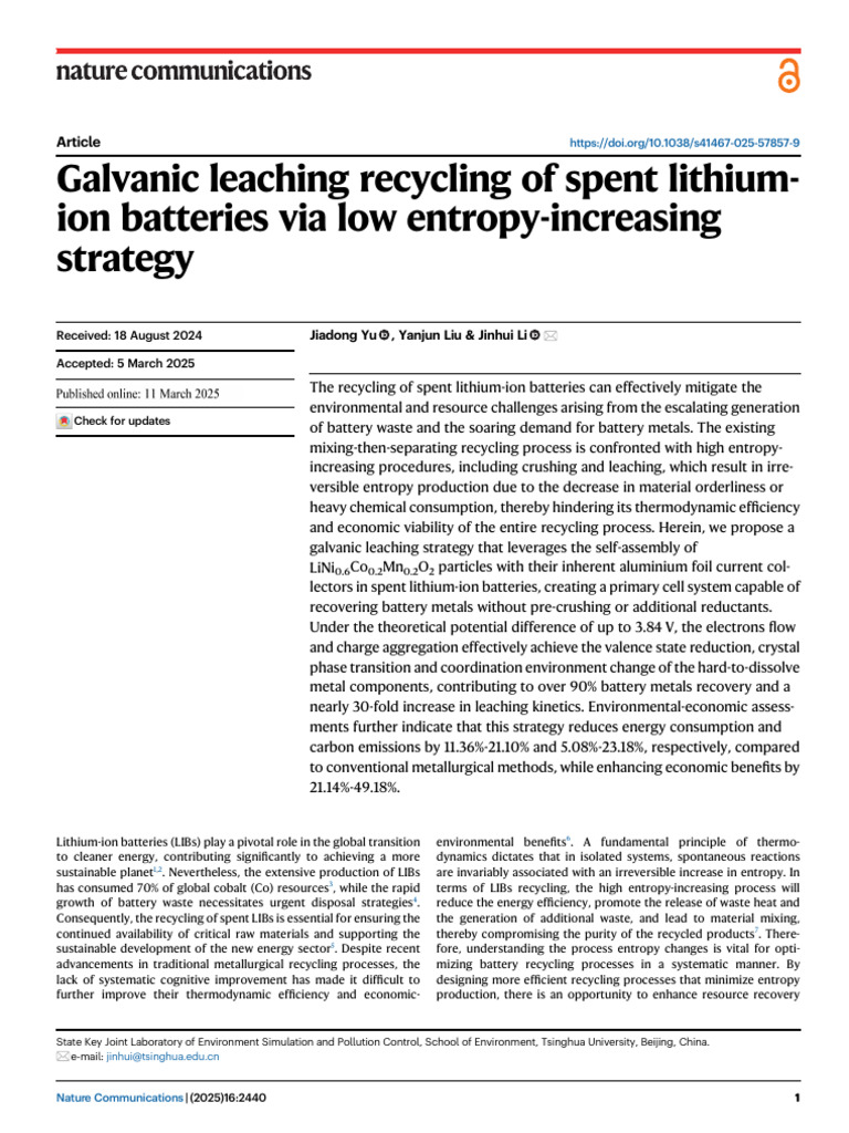 Efficient Recycling of Lithium-Ion Batteries | PDF | Redox | Chemical ...