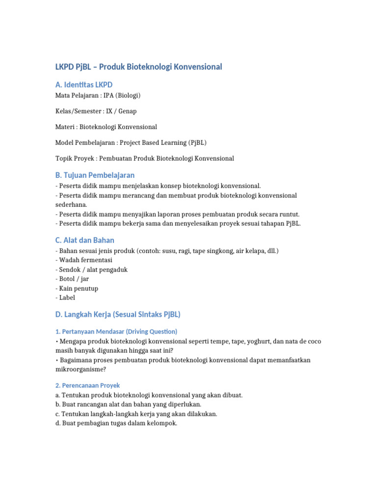 PjBL: Produk Bioteknologi Konvensional | PDF