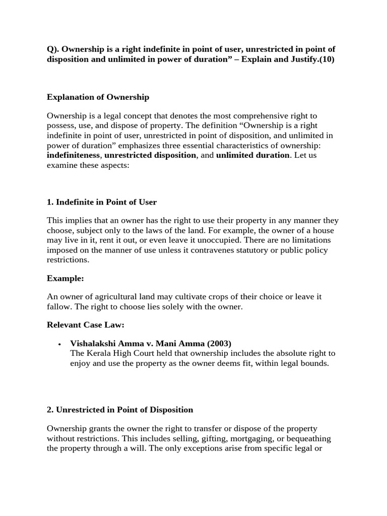 Ownership is a Right Indefinite in Point of User | PDF | Property ...