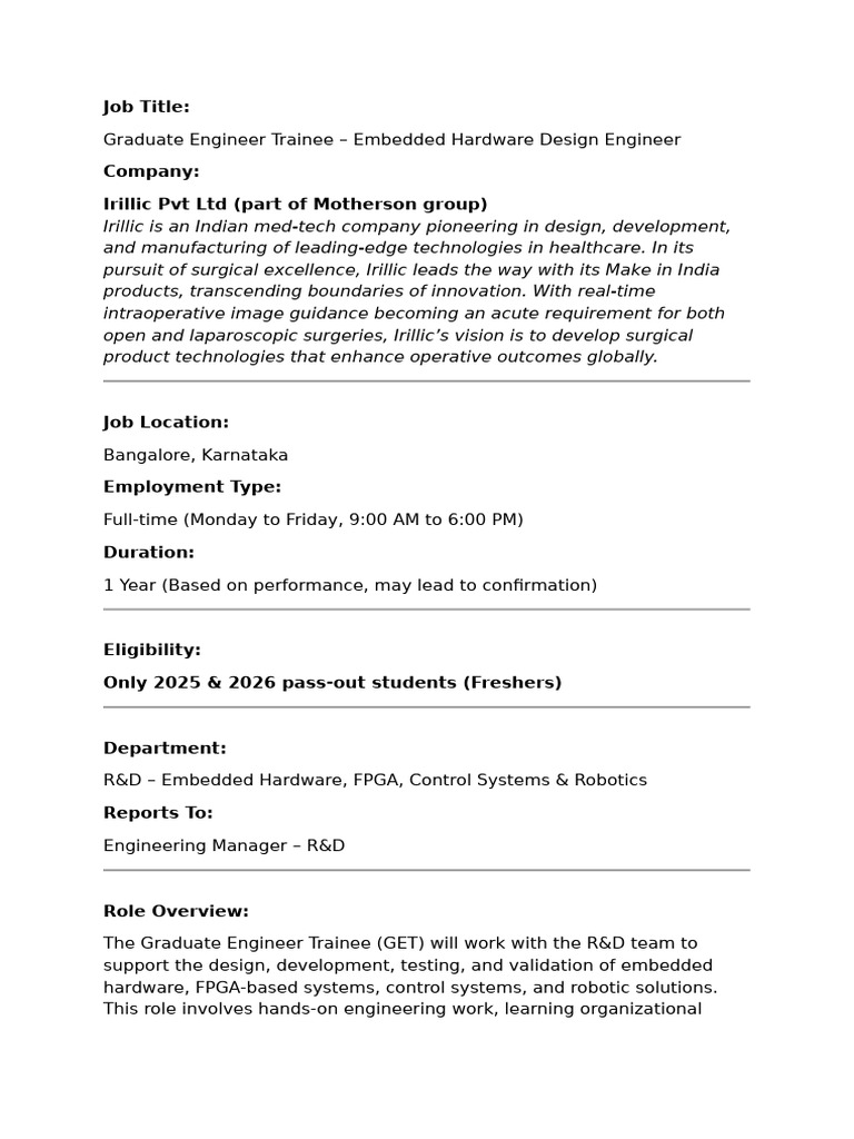 Graduate Engineer Trainee - Embedded Hardware | PDF | Embedded System ...