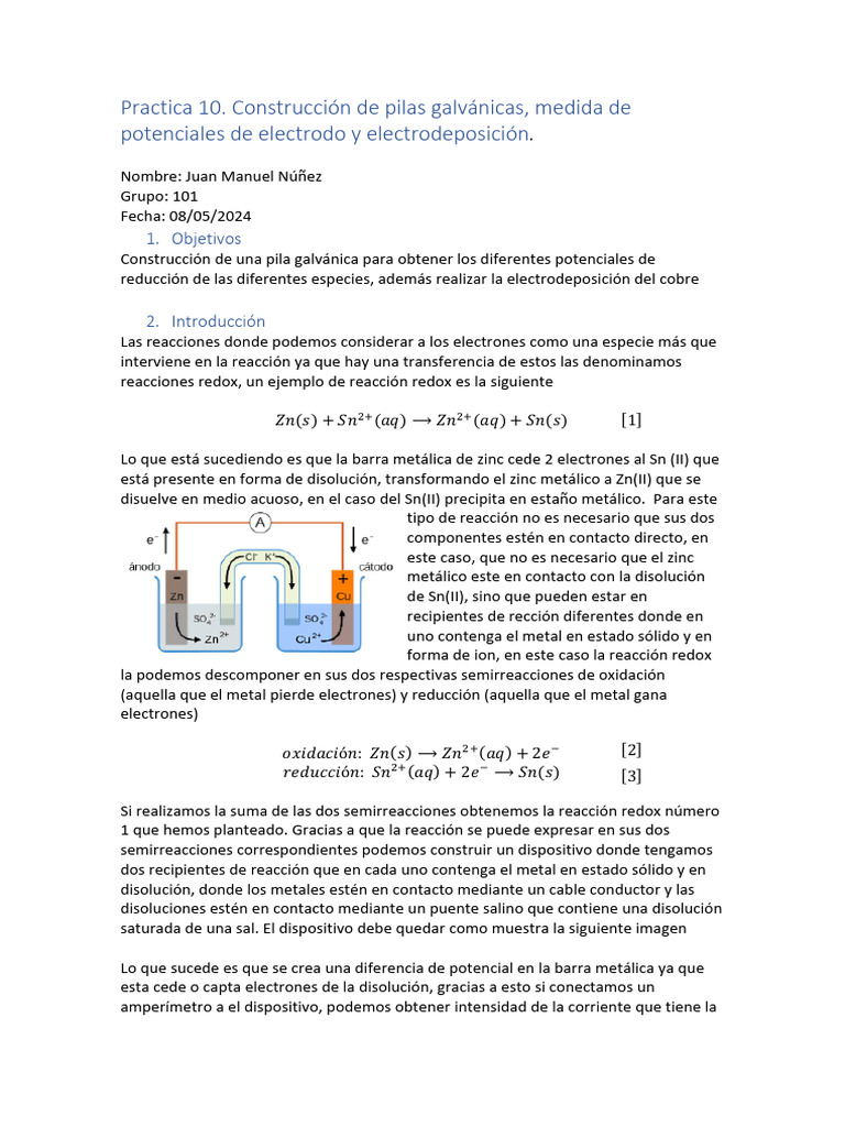 Practica 10_Juan Manuel Núñez | PDF | Redox | Química Física