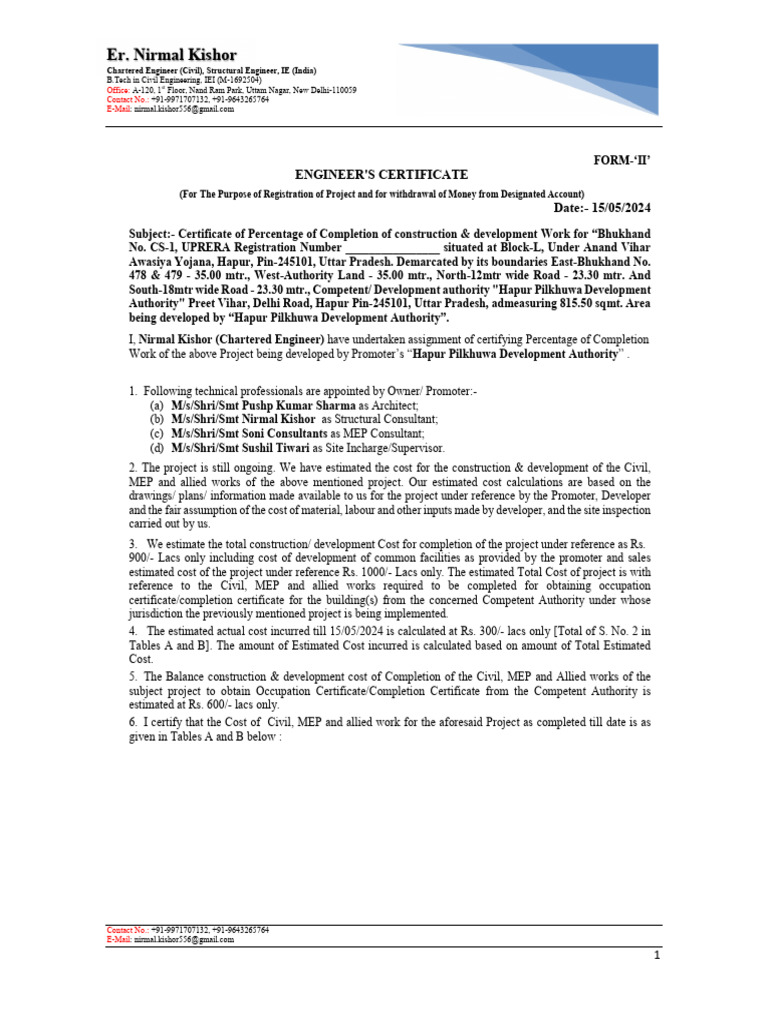 HPDA CS-01_Chartered Engineer Certificate 15.05.2024 | PDF | Cost | Business