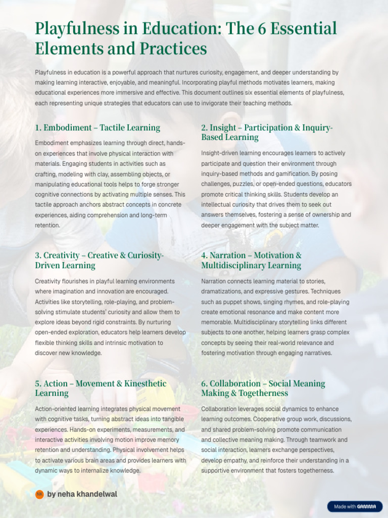 Playfulness in Education the 6 Essential Elements and Practices | PDF ...