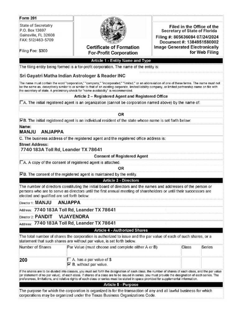 House Certificate of Formation | PDF
