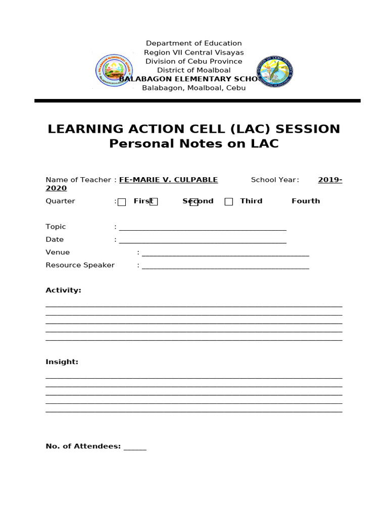 LAC Session Notes - Balabagon Elementary | PDF