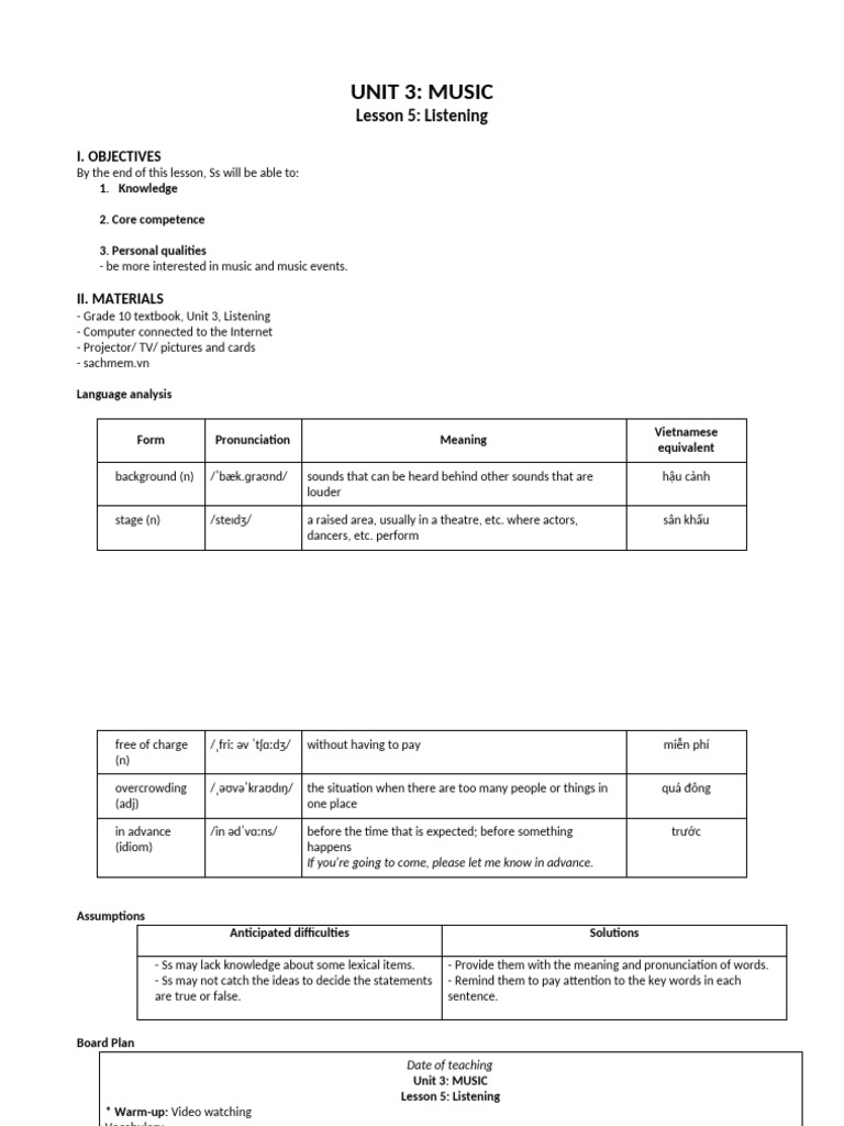 Grade 10 Music Listening Lesson Plan | PDF | Human Communication ...