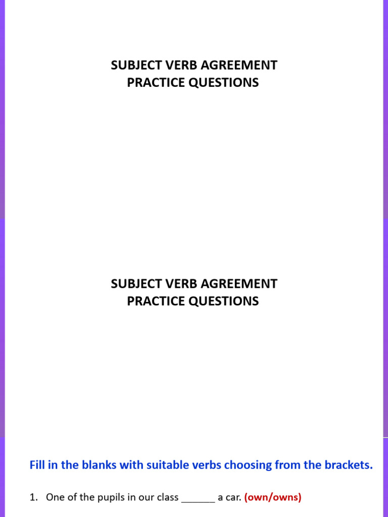 Subject and Verb Agreement Exercise | PDF