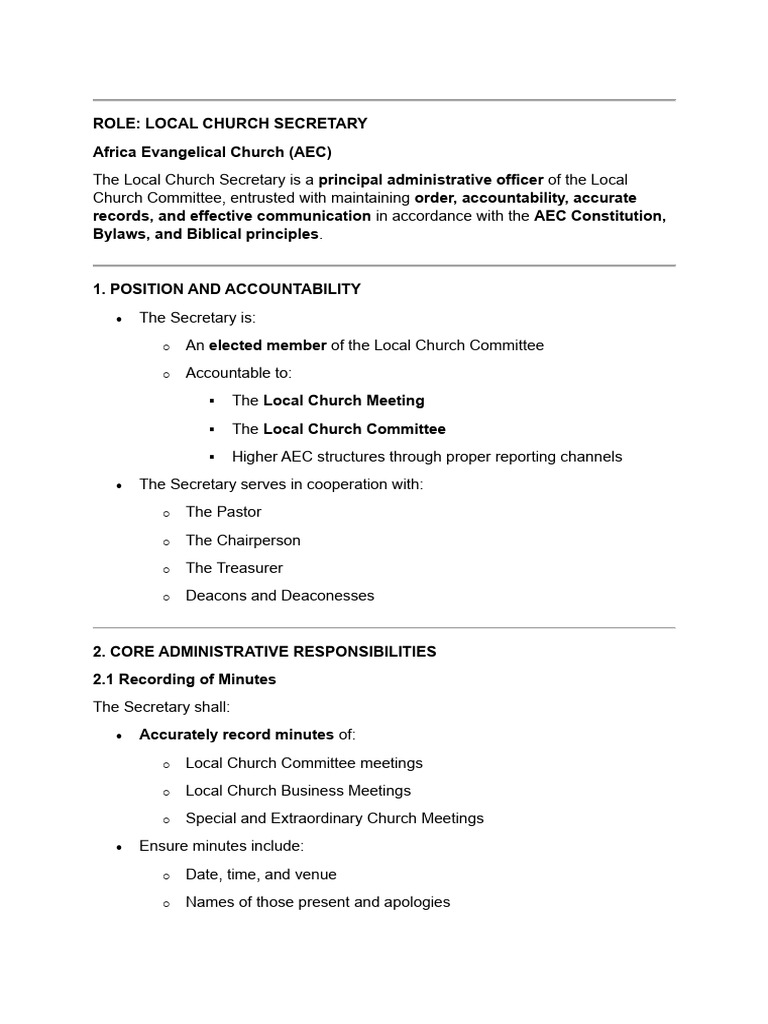 Roles of the Local Church Secretary | PDF | Regulatory Compliance
