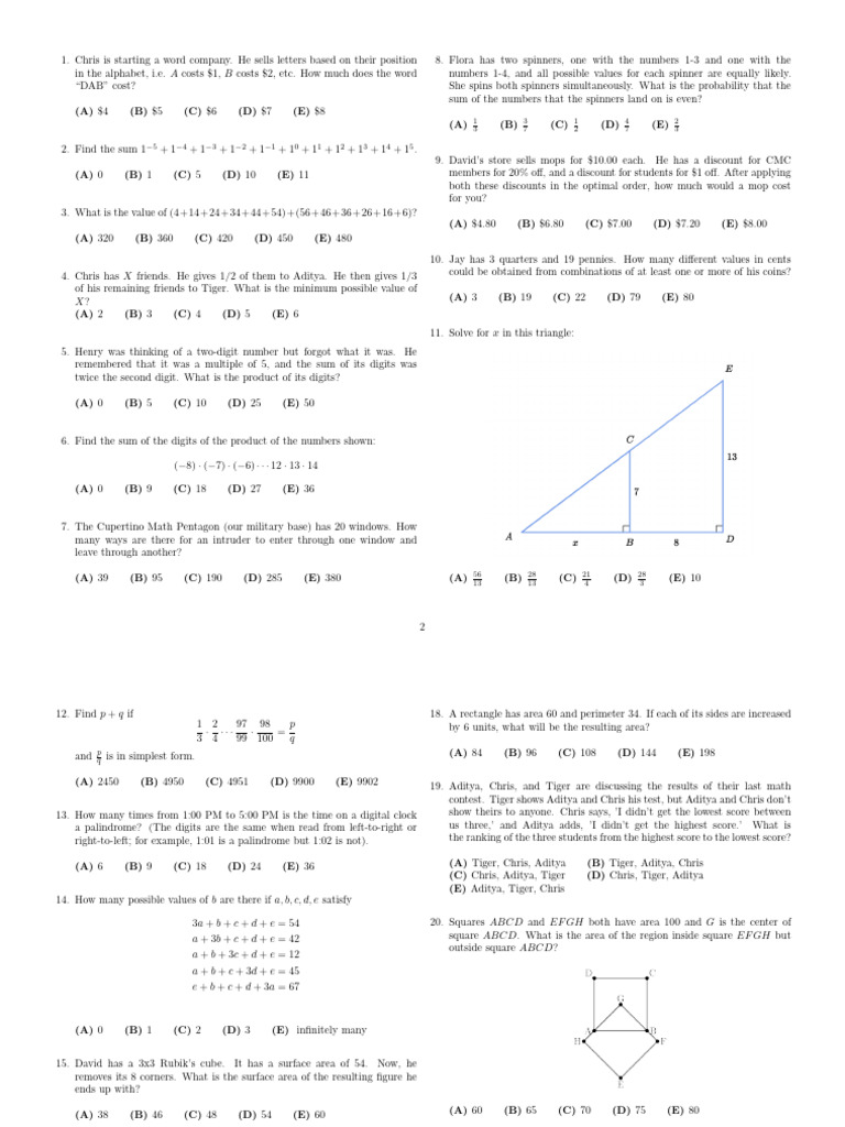 AMC Mock Test 1 | PDF | Area | Mathematics