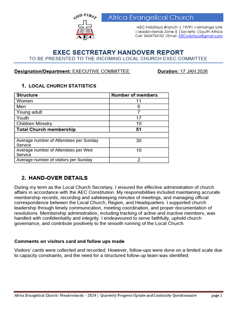 Udpate Report - Exco Secretary | PDF