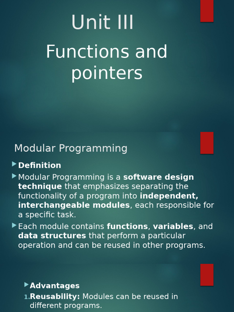 PROGRAMMING IN C Unit III - DAYANA IT | PDF | Parameter (Computer Programming) | Modular Programming