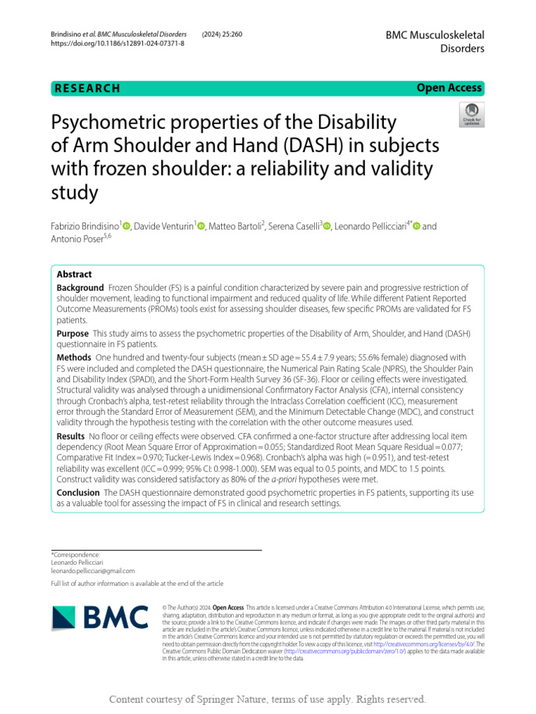 DASH Questionnaire Validity in Frozen Shoulder | PDF
