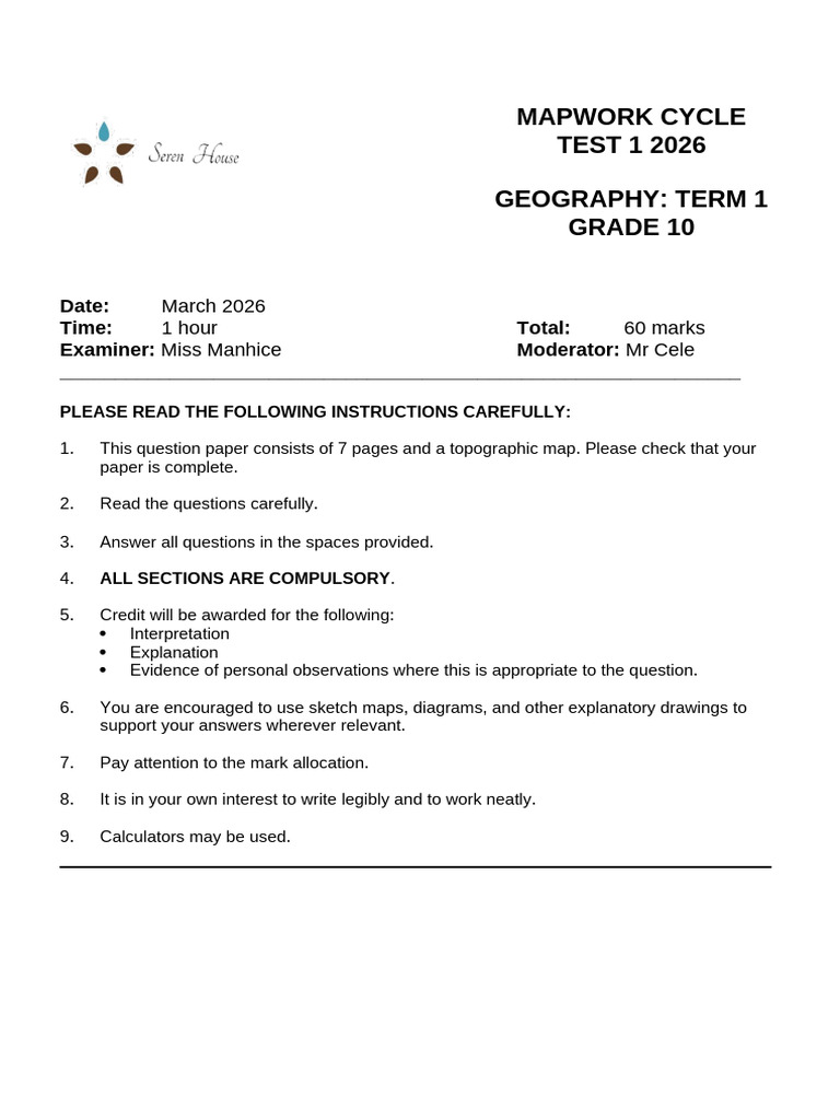 Grade 10 Geography Mapwork Test 2026 | PDF | Slope | Contour Line