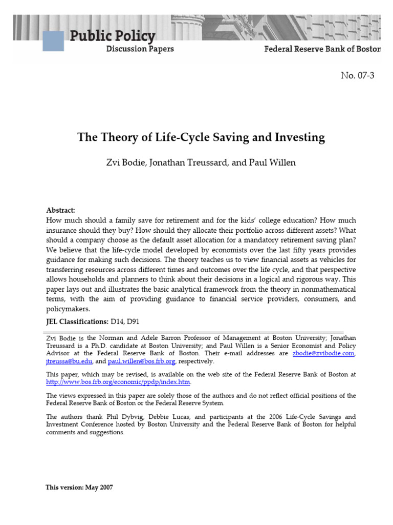 1 the Theory of Life-Cycle Saving and Investing | PDF | Mortgages ...