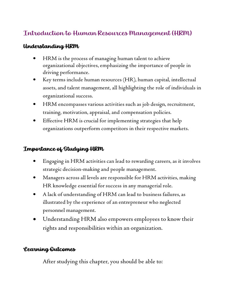 Introduction to Human Resources Management (HRM) | PDF | Human Resource ...