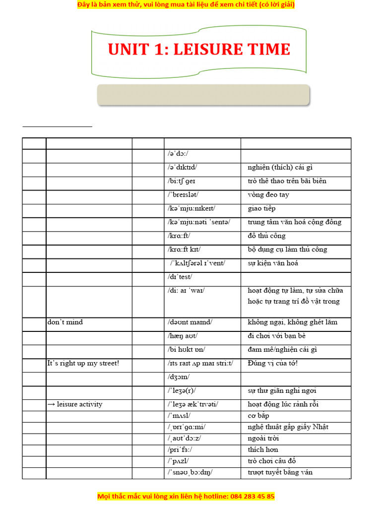 E8 - Key Unit 1 - Leisure Time - Global Success | PDF