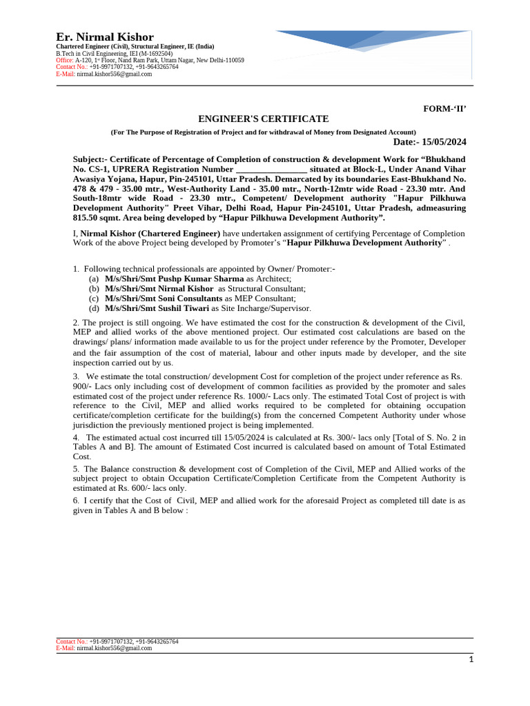 HPDA CS-01_Chartered Engineer Certificate 15.05.2024 | PDF | Cost ...