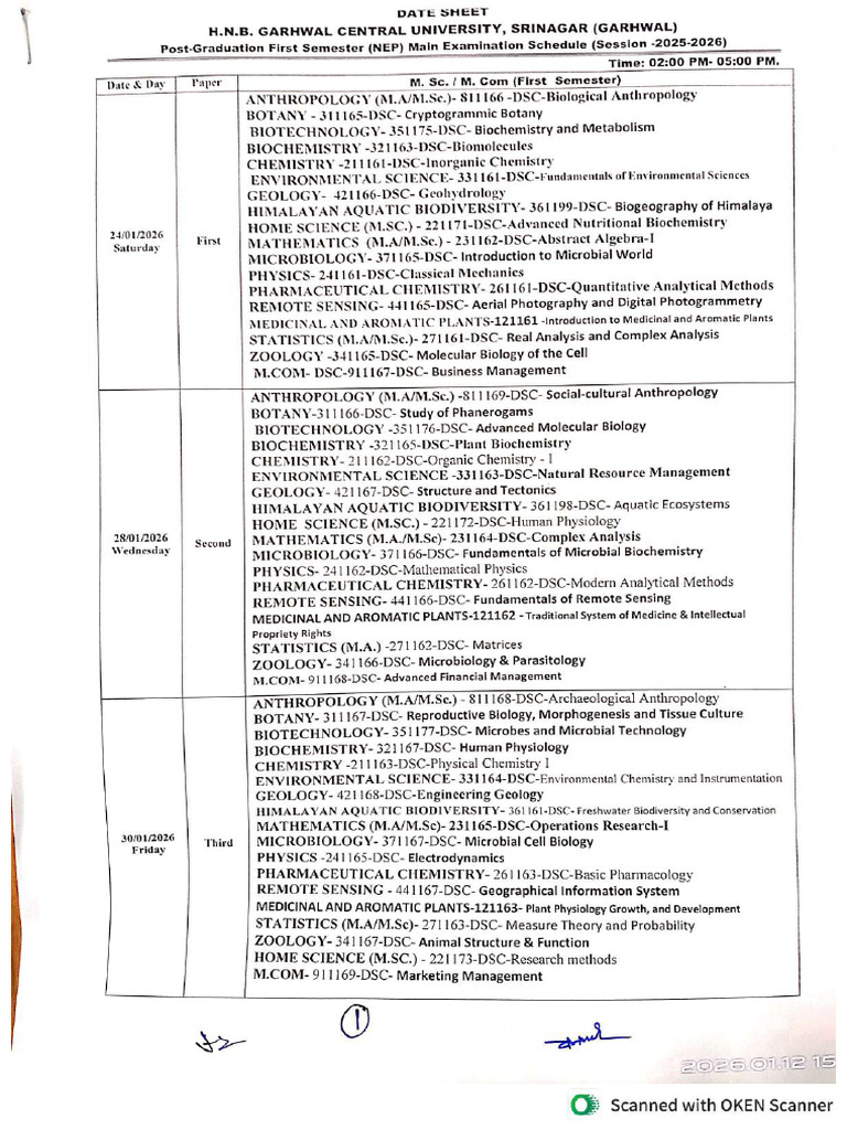 Final Date Sheet of First Semester & Seventh Semester 2025-2026 | PDF