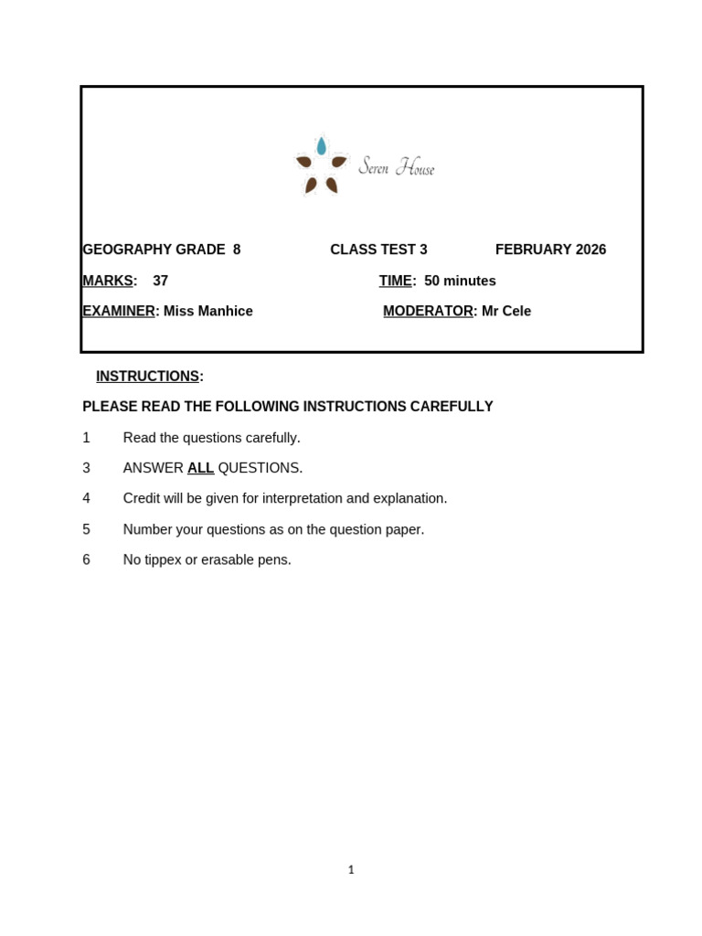 Grade 8 Geography Class Test: Time Zones | PDF | Geography