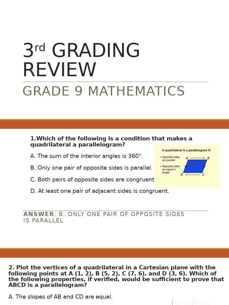 3rd GRADING REVIEW GRADE 9 | PDF | Rectangle | Perpendicular