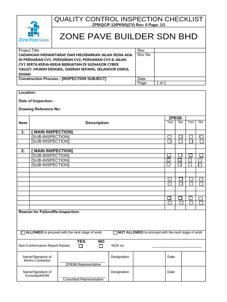 Zpb-qc-f-12 - Quality Control Inspection Checklist | PDF