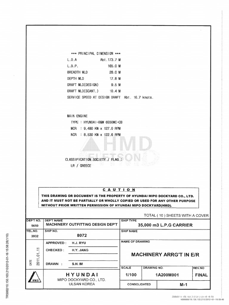 M-1 Machinery Arrg't in Engine Room | PDF