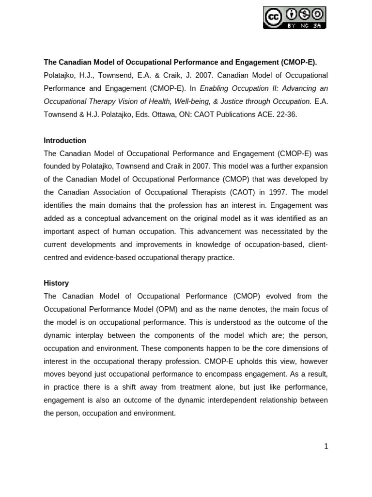 The Canadian Model of Occupational Performance and Engagement | PDF ...