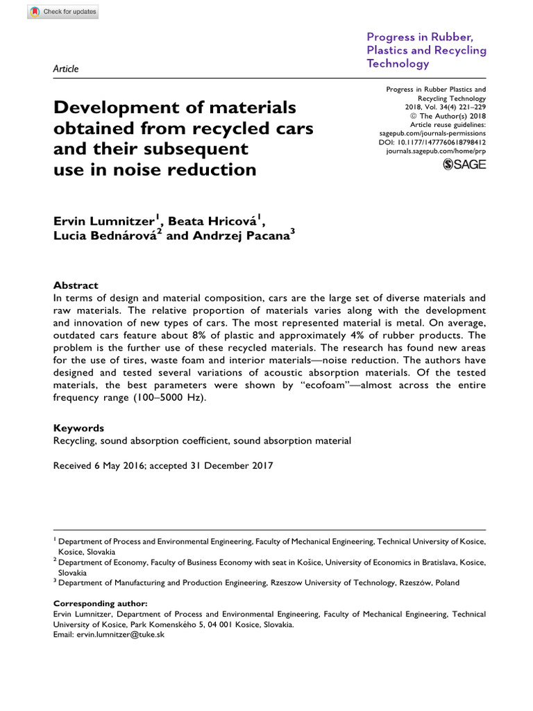 Development of materials obtained from recycled cars and their ...