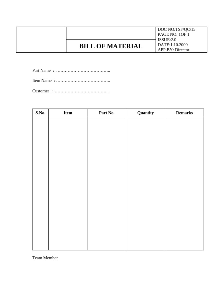 Bill of Material | PDF