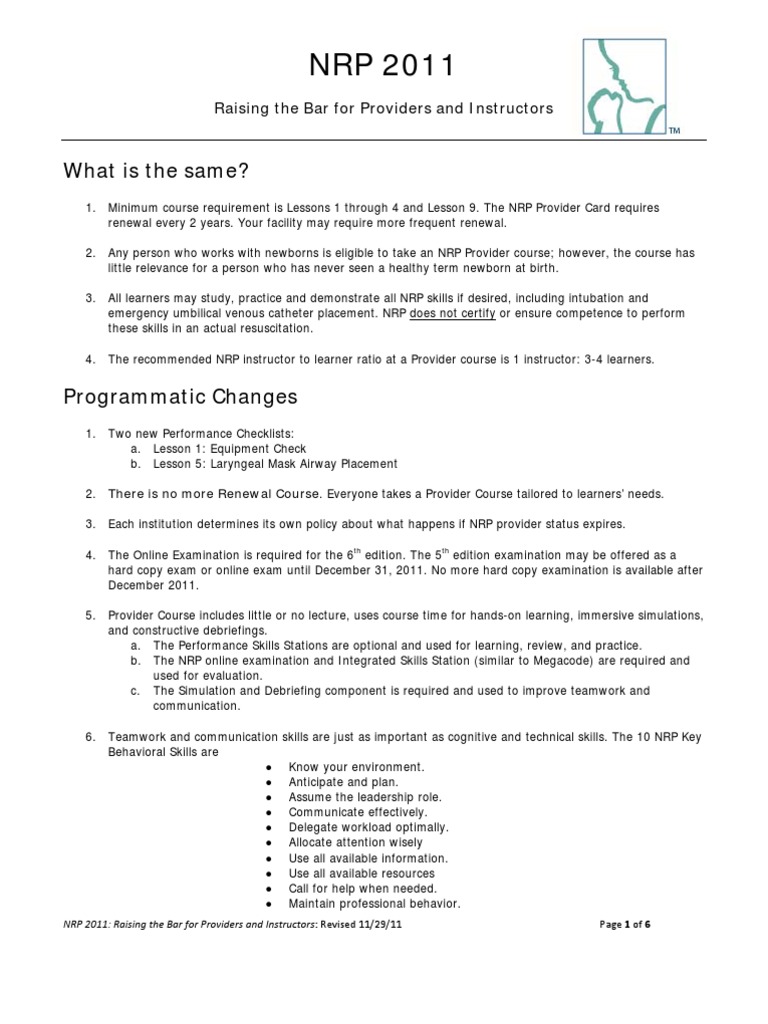 NRP 2011 Summary | PDF | Cardiopulmonary Resuscitation | Infants