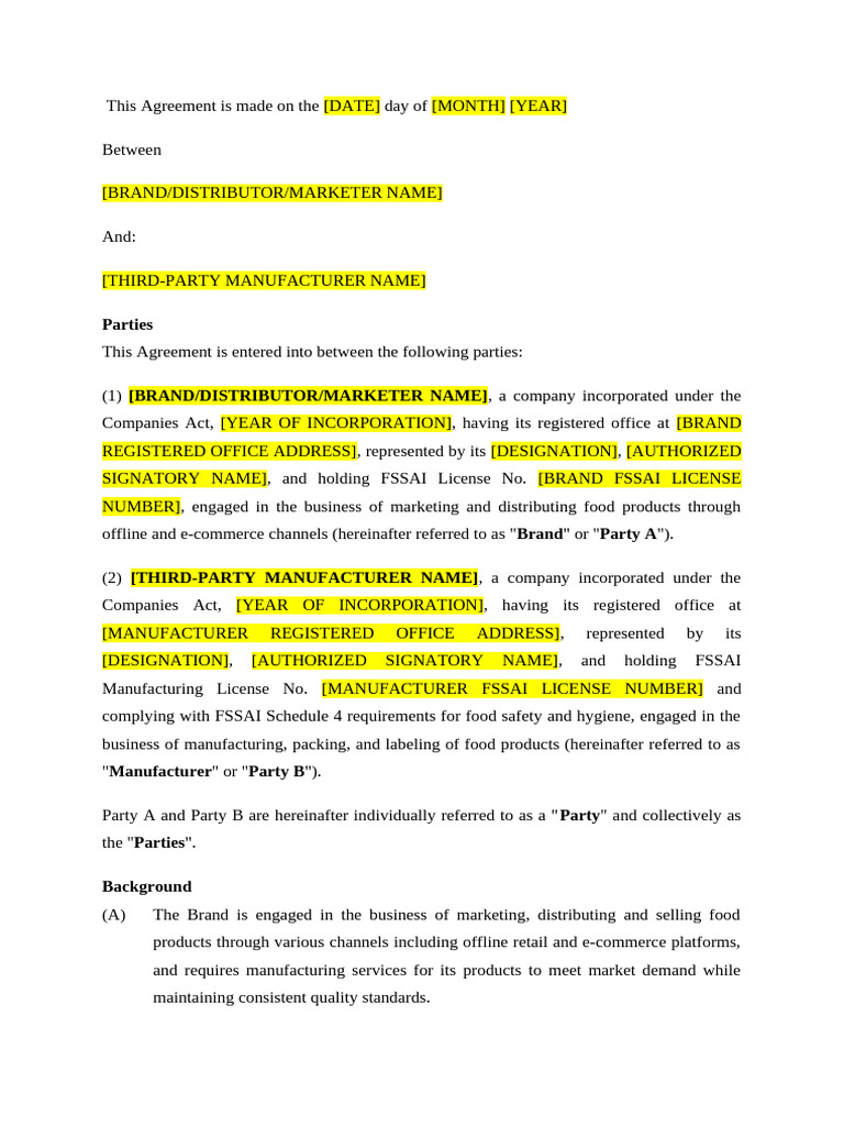 Contract Manufacturing Agreement Template | PDF | Specification ...