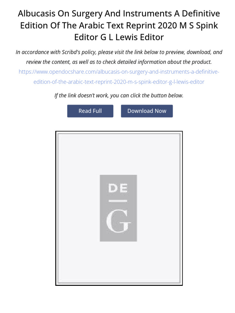 Albucasis On Surgery And Instruments A Definitive Edition Of The Arabic ...