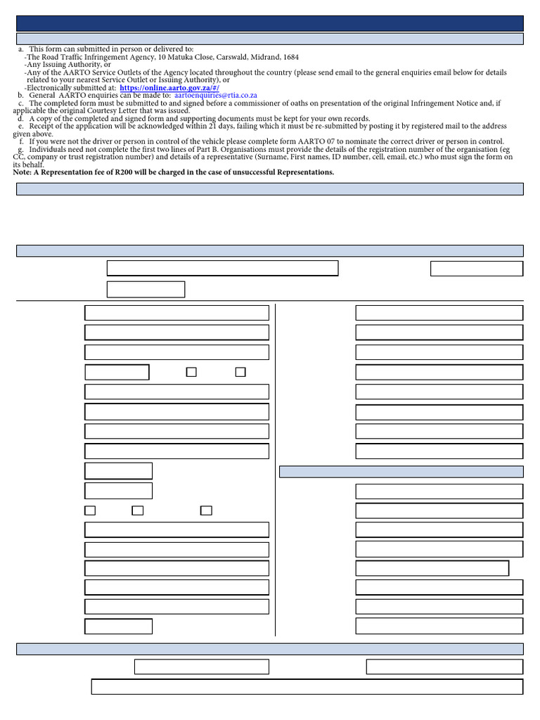 AARTO 08 Representation Form Guide | PDF