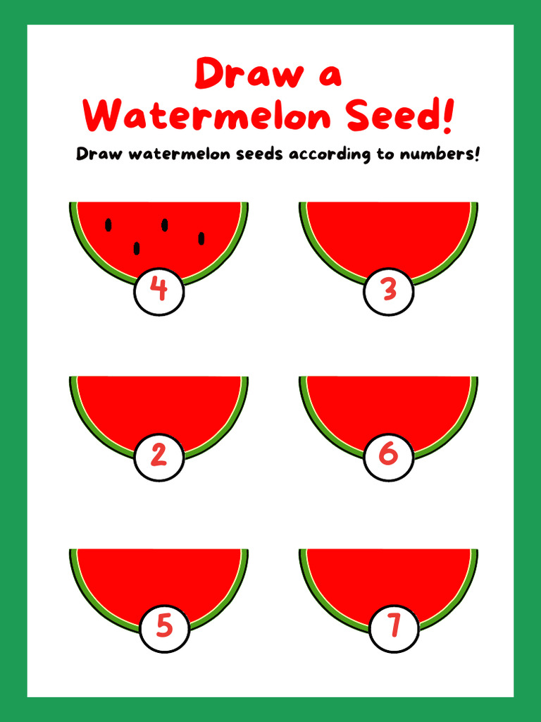 Red and Green Playful Watermelon Seed Counting & Drawing Worksheet A4 | PDF