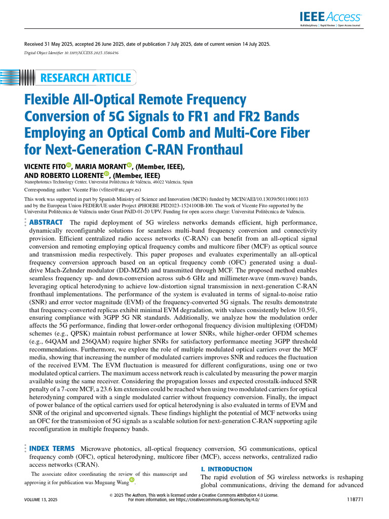 Flexible All-Optical Remote Frequency Conversion of 5G Signals to FR1 ...