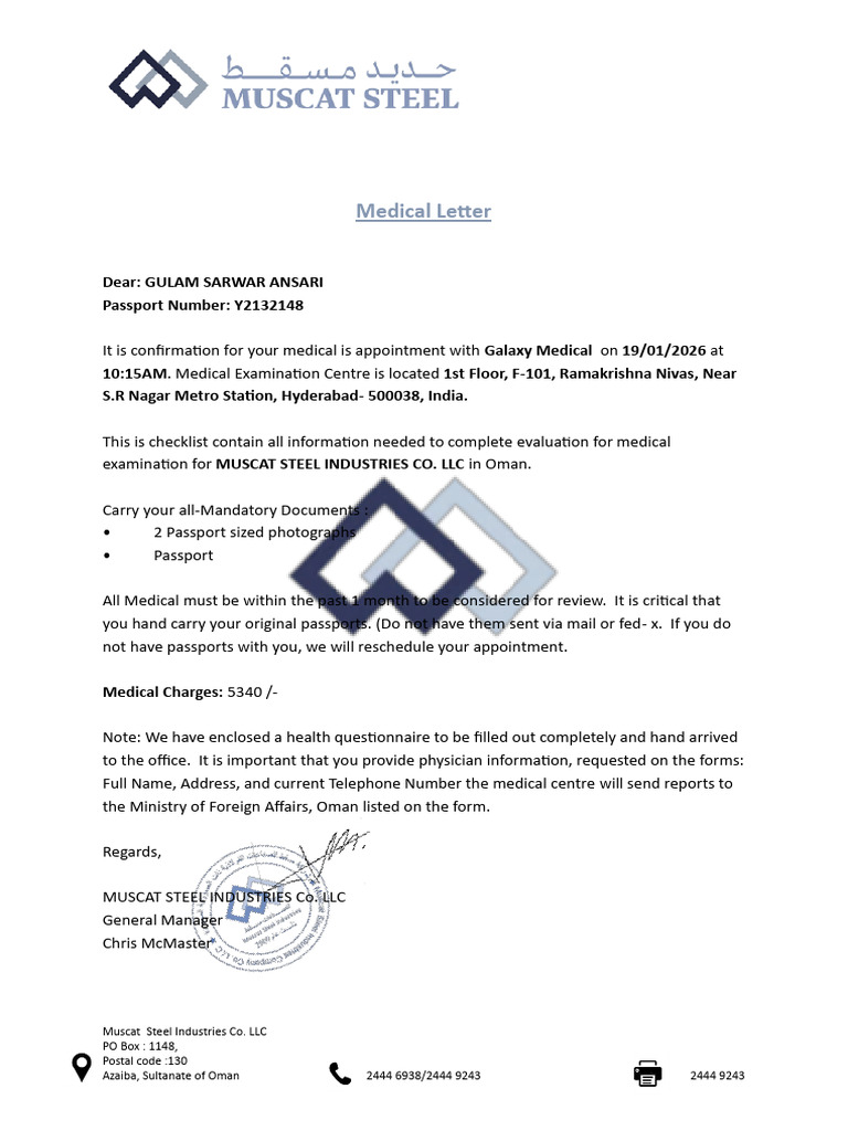 Medical Appointment Confirmation for Gulam Sarwar | PDF