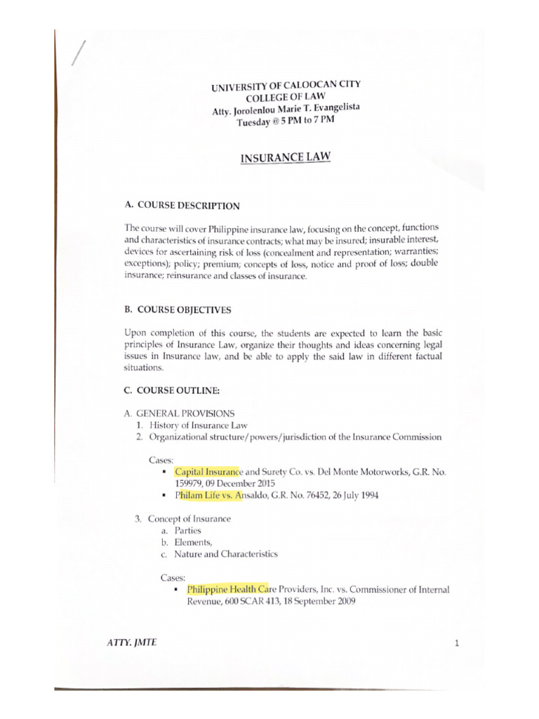 Insurance Syllabus | PDF