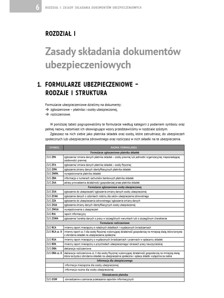 Formularze ZUS - Rodzaje i Struktura | PDF