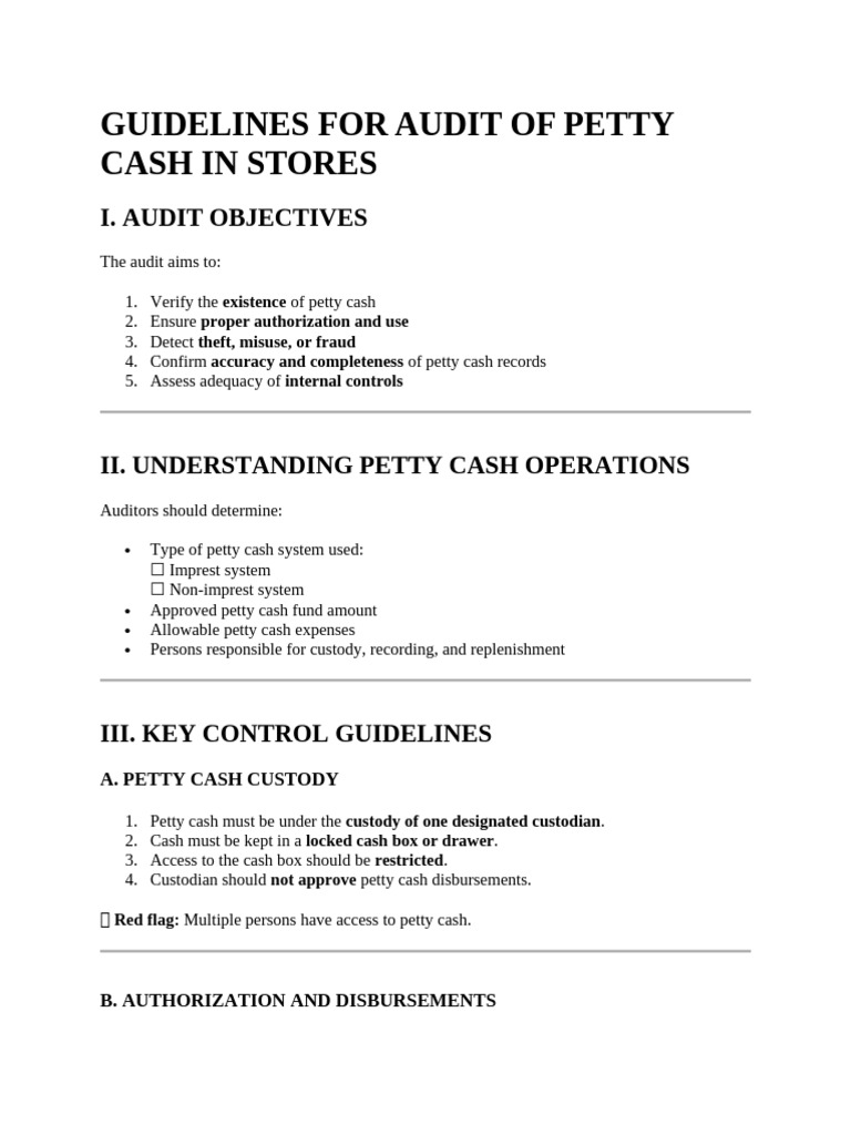 Petty Cash Audit Guidelines for Stores | PDF | Audit | Cash
