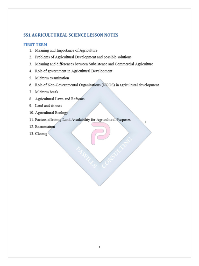 Ss1 Agricultural Science Notes | PDF | Agriculture | Ecosystem