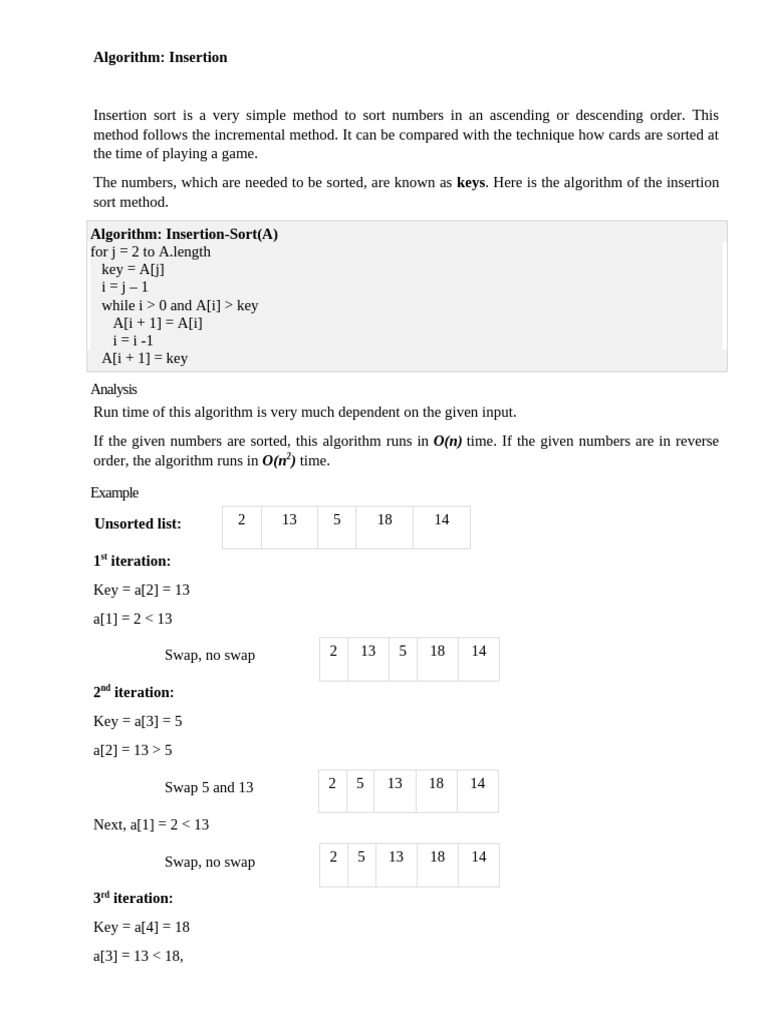 Insertion Sort Is A Very Simple Method To Sort Numbers in An Ascending ...