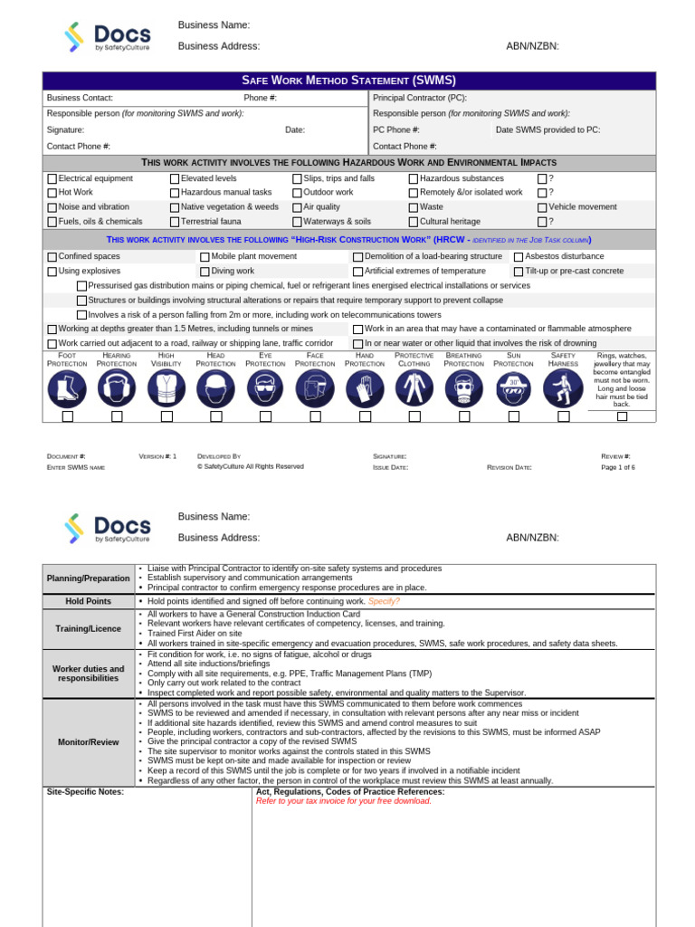 SWMS Template 30013 13 | PDF | Working Conditions | Safety