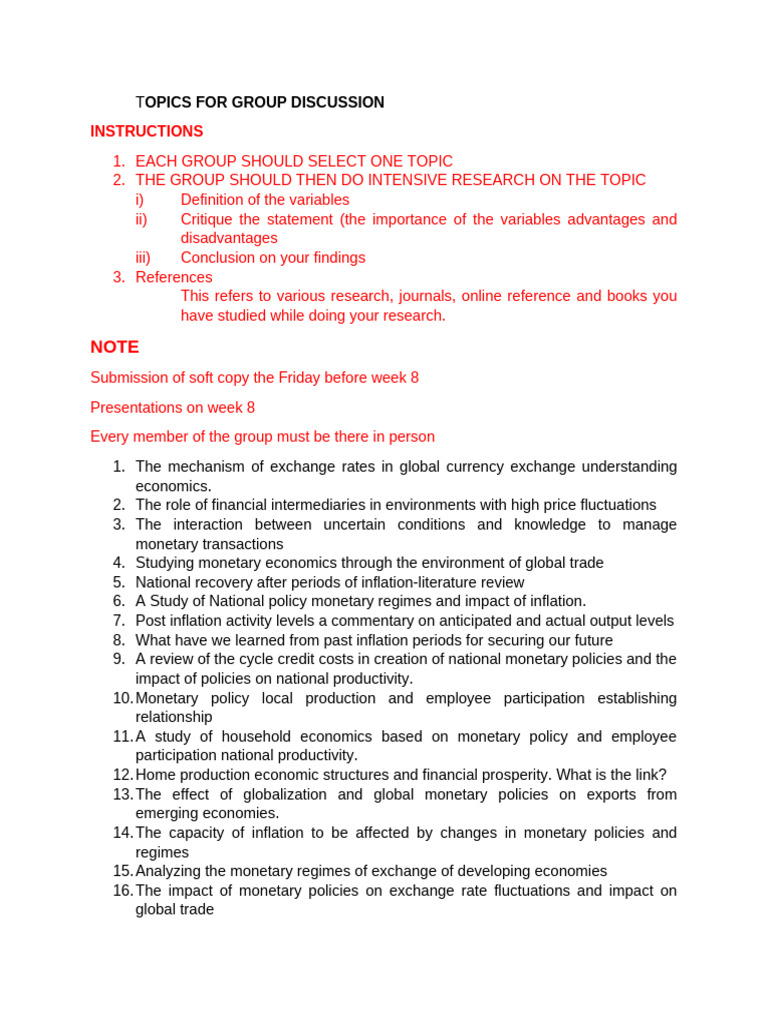 Topics for Group Discussion | PDF