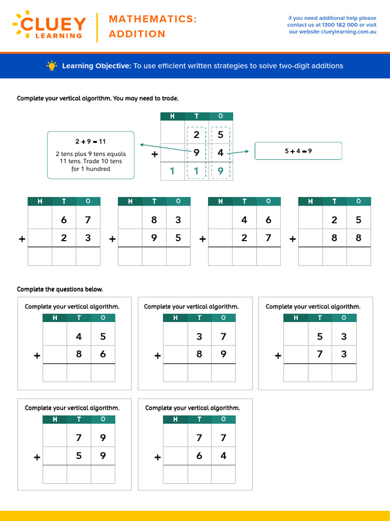 Year 4 Addition Maths Efficient Written Strategies to Solve Two Digit ...
