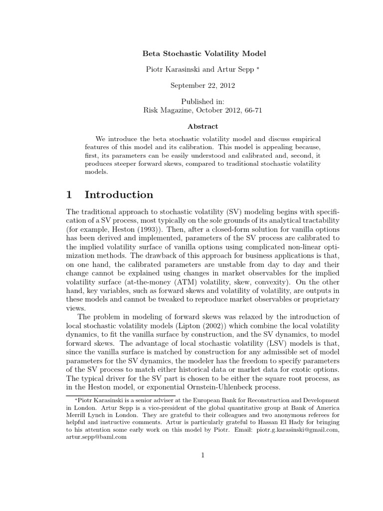 Beta Stochastic Volatility Model Explained | PDF | Volatility (Finance ...